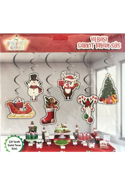 Happyland Yılbaşı Tavan Sarkıt Çift Taraflı Süs 6 Lı