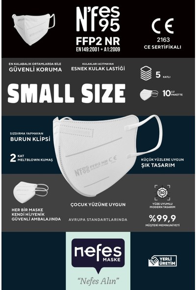 Nfes Nefes N’fes N95 Ffp2 Çocuk (6-14 Yaş) ve Small Beden Maske