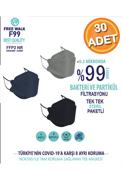 Free Walk Kore Tipi F99-F95-F95 Best Quality KF94 Maske Siyah Lacivert Gri 30 Adet Free Walk Kore Tipi F99-F95-F95 Best Quality KF94 Maske Siyah Lacivert Gri 30 Adet