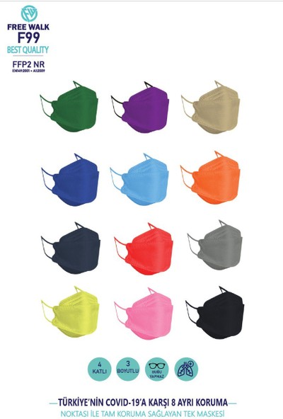 Free Walk Kore Tipi F99-F95 Best Quality KF94 Maske Karışık Renk 10 Adet Free Walk Kore Tipi F99-F95 Best Quality KF94 Maske Karışık Renk 10 Adet