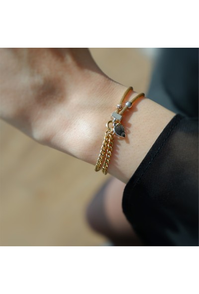 Onur Kuyumculuk 14 Ayar Kalp Detaylı Altın Bileklik