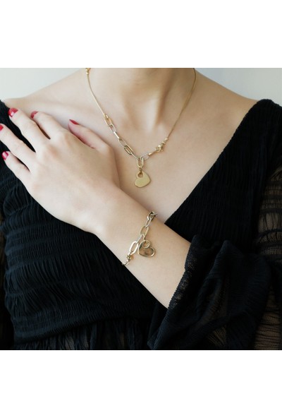 Onur Kuyumculuk 14 Ayar Altın Kalp Tasarım Bileklik