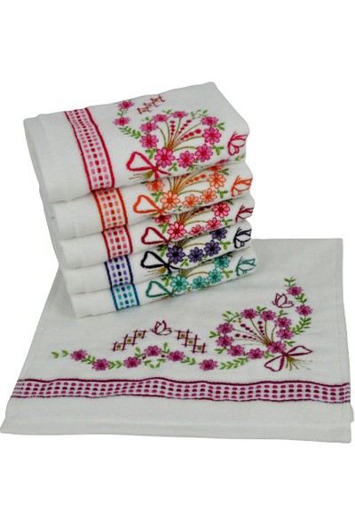 Şelale Süper Köşe Kadife Nakışlı Bordürlü Buket Desen Mutfak Havlusu
