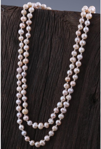 Dünya Doğal Taş 85 cm 6 mm Doğal Inci Kadın Kolye - KOL0006