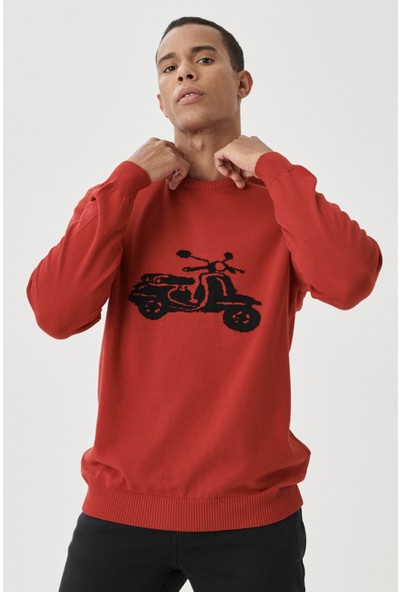 AC&Co / Altınyıldız Classics Standart Fit Bisiklet Yaka Desenli %100 Koton Triko Kazak