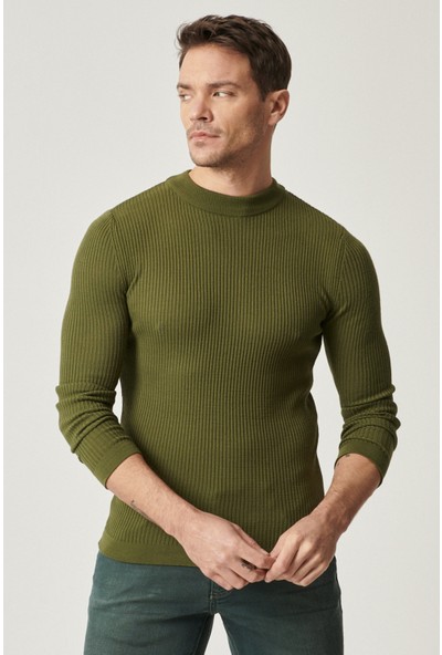 AC&Co / Altınyıldız Classics Standart Fit Yarım Balıkçı Yaka Fitilli Desenli Triko Kazak