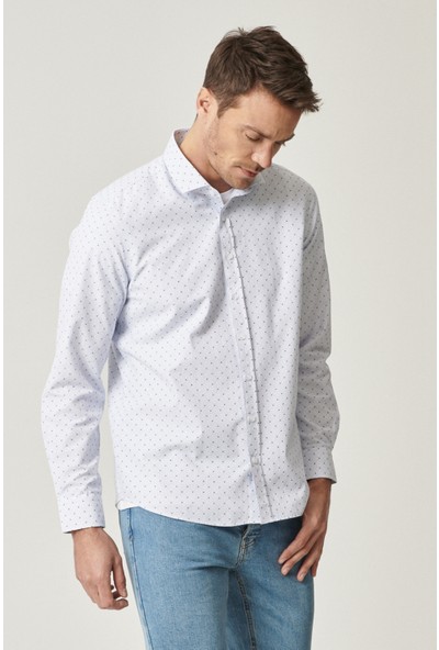 AC&Co / Altınyıldız Classics Tailored Slim Fit Dar Kesim İtalyan Yaka Baskılı Gömlek