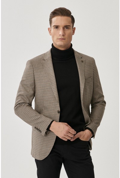ALTINYILDIZ CLASSICS Slim Fit Dar Kesim Mono Yaka Desenli Ceket