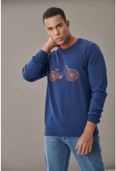 AC&Co / Altınyıldız Classics Standart Fit Bisiklet Yaka Desenli %100 Koton Triko Kazak