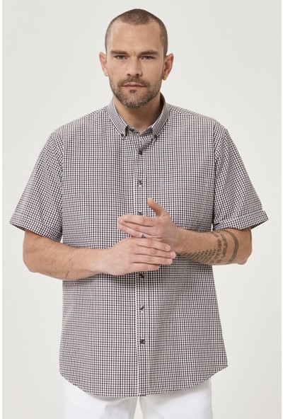 Altınyıldız Classıcs Erkek Beyaz-Kahverengi Regular Fit Düğmeli Yaka Kısa Kollu Yazlık Kareli Gömlek Altınyıldız Classıcs Erkek Beyaz-Kahverengi Regular Fit Düğmeli Yaka Kısa Kollu Yazlık Kareli Gömlek