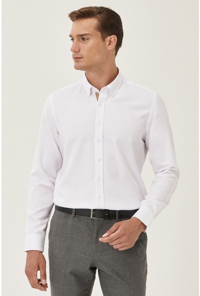 ALTINYILDIZ CLASSICS Tailored Slim Fit Dar Kesim Düğmeli Yaka Armürlü Gömlek ALTINYILDIZ CLASSICS Tailored Slim Fit Dar Kesim Düğmeli Yaka Armürlü Gömlek