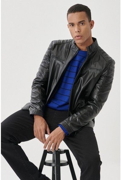 AC&Co / Altınyıldız Classics Standart Fit Dik Yaka Siyah Suni Deri Mont AC&Co / Altınyıldız Classics Standart Fit Dik Yaka Siyah Suni Deri Mont