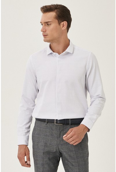 ALTINYILDIZ CLASSICS Tailored Slim Fit Dar Kesim Küçük İtalyan Yaka Baskılı Gömlek
