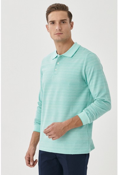 Ac&Co / Altınyıldız Classics Erkek Su Yeşil Slim Fit Dar Kesim Günlük Rahat Spor Polo Yaka Sweatshirt Ac&Co / Altınyıldız Classics Erkek Su Yeşil Slim Fit Dar Kesim Günlük Rahat Spor Polo Yaka Sweatshirt