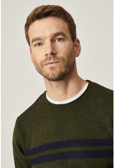 AC&Co / Altınyıldız Classics Standart Fit Bisiklet Yaka Çizgili Triko