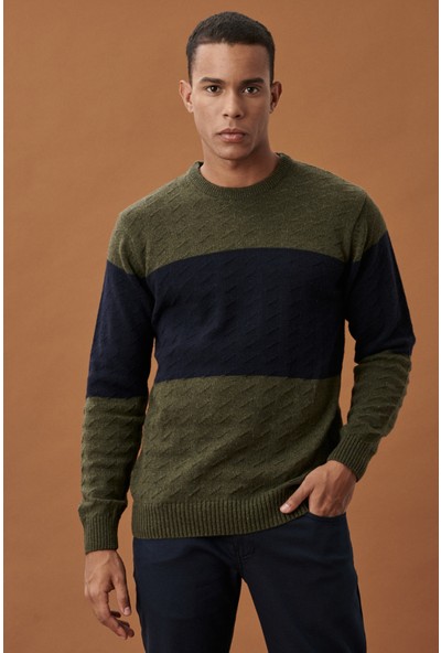 AC&Co / Altınyıldız Classics Altınyıldız Classics Standart Fit Bisiklet Yaka Desenli Yünlü Triko Kazak