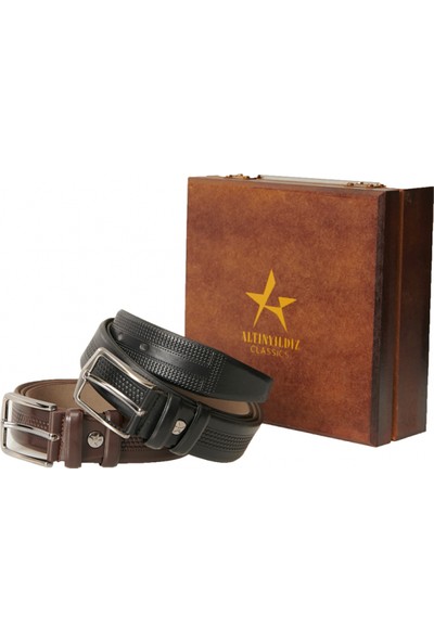 ALTINYILDIZ CLASSICS Siyah-Kahverengi 2'li Takım Elbise Kutulu Kemeri ALTINYILDIZ CLASSICS Siyah-Kahverengi 2'li Takım Elbise Kutulu Kemeri