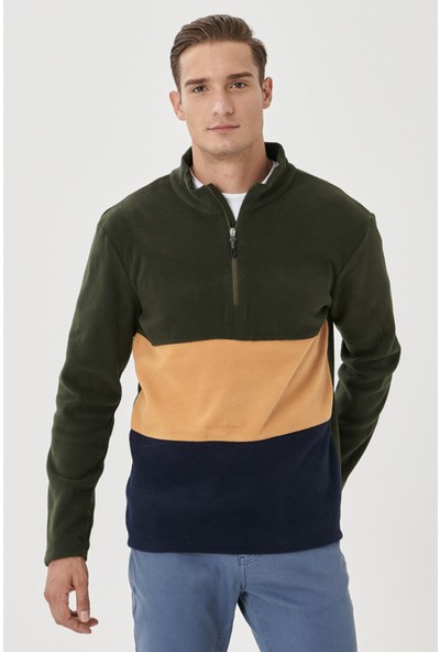 Ac&Co / Altınyıldız Classics Erkek Hakı-Karamel Standart Fit Günlük Rahat Dik Yaka Polar Sweatshirt Ac&Co / Altınyıldız Classics Erkek Hakı-Karamel Standart Fit Günlük Rahat Dik Yaka Polar Sweatshirt