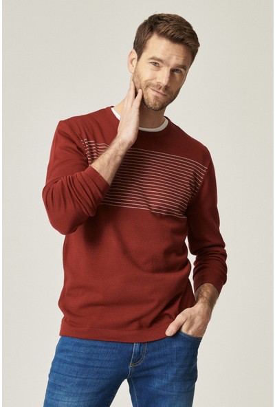 AC&Co / Altınyıldız Classics Standart Fit Bisiklet Yaka Çizgili Triko Kazak