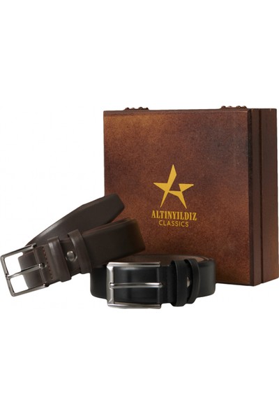 Altınyıldız Classıcs Erkek Siyah-Kahverengi Siyah-Kahverengi 2'Li Casual Kemer Kutulu Set
