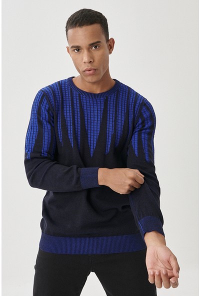 AC&Co / Altınyıldız Classics Standart Fit Bisiklet Yaka Desenli %100 Koton Triko Kazak