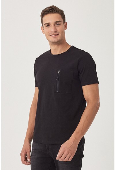 Ac&Co / Altınyıldız Classics Erkek Siyah Slim Fit Bisiklet Yaka %100 Pamuk Tişört