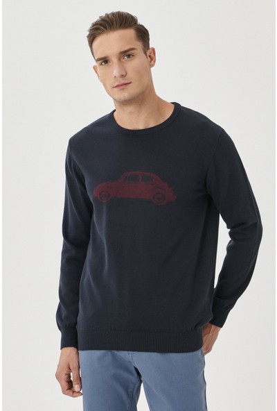 AC&Co / Altınyıldız Classics Standart Fit Bisiklet Yaka Desenli %100 Koton Triko Kazak