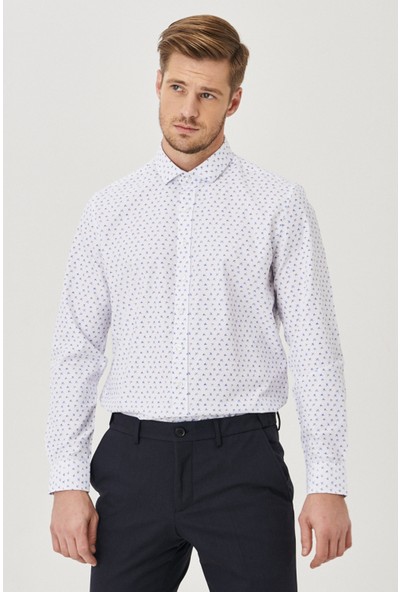Ac&Co / Altınyıldız Classics Erkek Beyaz-Lacivert Tailored Slim Fit Dar Kesim İtalyan Yaka Baskılı Gömlek Ac&Co / Altınyıldız Classics Erkek Beyaz-Lacivert Tailored Slim Fit Dar Kesim İtalyan Yaka Baskılı Gömlek