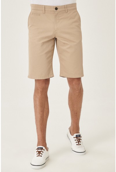 Ac&Co / Altınyıldız Classics Erkek Bej Slim Fit Casual %100 Pamuk Chino Bermuda Şort