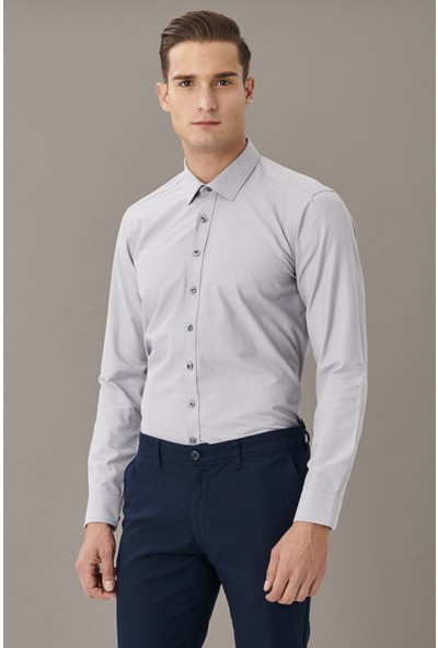 ALTINYILDIZ CLASSICS Slim Fit Dar Kesim Klasik Yaka Armürlü Gri Gömlek