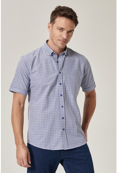 Altınyıldız Classıcs Erkek Beyaz-Saks Regular Fit Düğmeli Yaka Kısa Kollu Yazlık Kareli Gömlek Altınyıldız Classıcs Erkek Beyaz-Saks Regular Fit Düğmeli Yaka Kısa Kollu Yazlık Kareli Gömlek