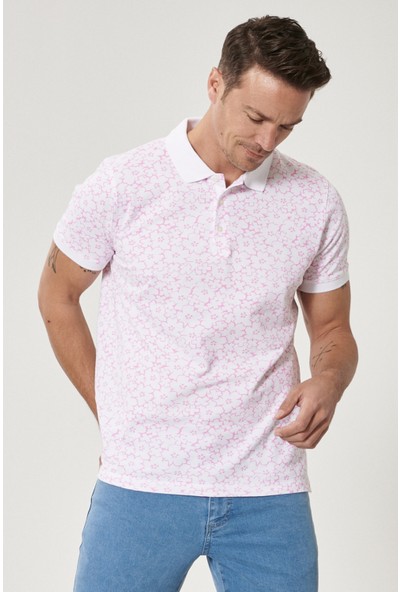 ALTINYILDIZ CLASSICS Polo Yaka Cepsiz Slim Fit Dar Kesim %100 Koton Desenli Tişört