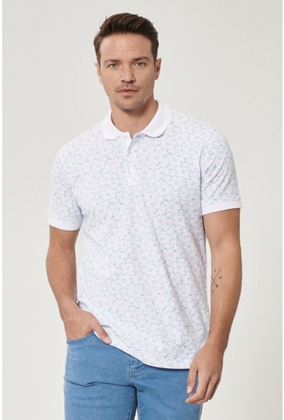 ALTINYILDIZ CLASSICS Polo Yaka Cepsiz Slim Fit Dar Kesim %100 Koton Desenli Tişört