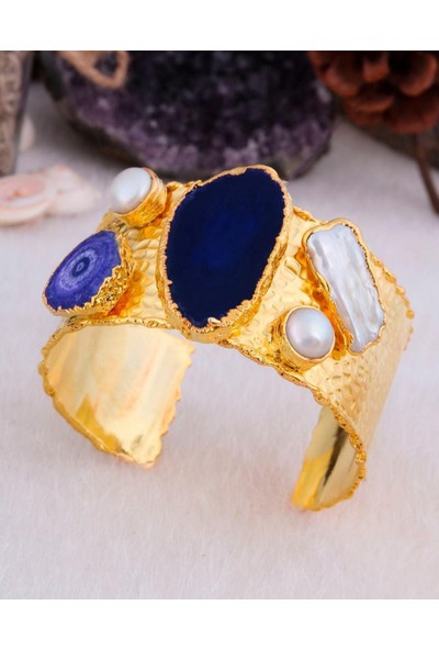 Molly Altın Kaplama Akik,solar ve Inci Taşlı Kelepçe Molly Altın Kaplama Akik,solar ve Inci Taşlı Kelepçe