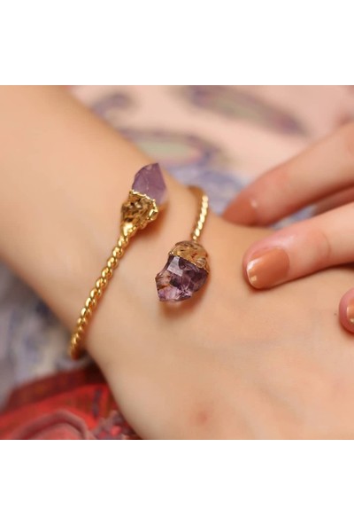 Molly Altın Kaplama Ametist Taşlı Ayarlanabilir Bilezik