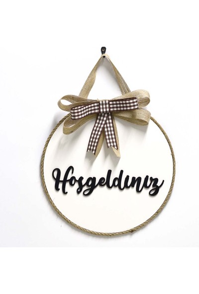 Foto Baskı Sepeti Hoşgeldin Yazılı Süslemeli Beyaz Kapı Süsü