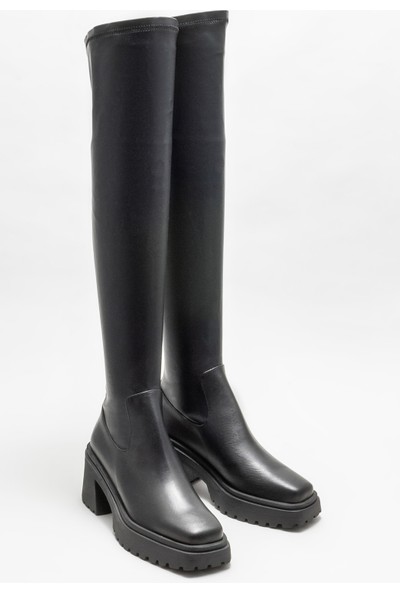Elle Shoes Siyah Kadın Topuklu Çizme