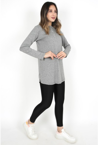 Sufyy %100 Pamuk Penye Yakası Düğmeli Tunik