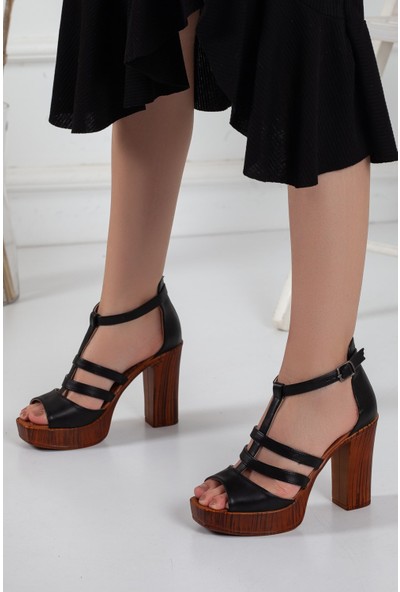 Dilimler Ayakkabı Platformlu Siyah Kadın Sandalet Dilimler Ayakkabı Platformlu Siyah Kadın Sandalet