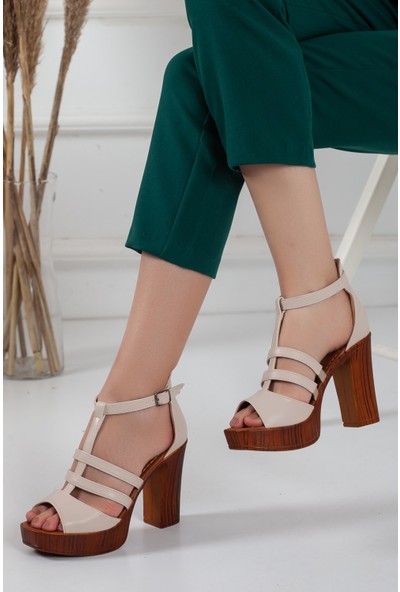 Dilimler Ayakkabı Platformlu Bej Kadın Sandalet