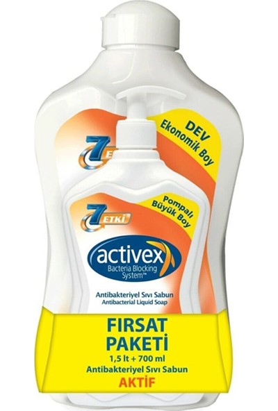Activex Antibakteriyel Sıvı Sabun Aktif 1.5 Lt & 700 ml Fırsat Paketi Activex Activex Antibakteriyel Sıvı Sabun Aktif 1.5 Lt & 700 ml Fırsat Paketi Activex