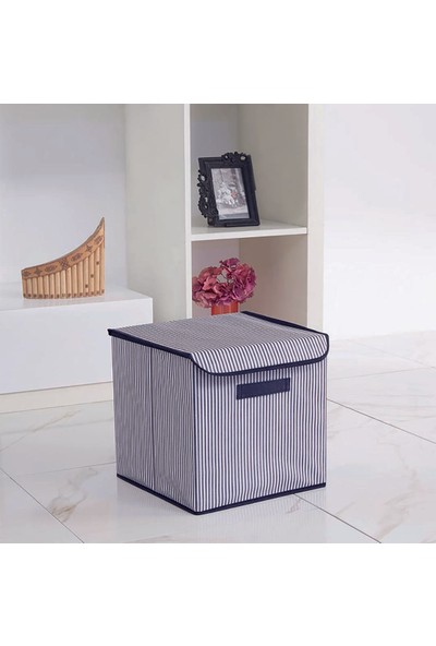 Rope Home Lacivert Çizgili Kapaklı Kutu 30 x 30 x 30 cm