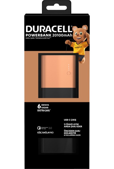 Duracell Powerbank 20100 Mah, Yeni Nesil Hızlı Şarj Teknolojili Taşınabilir Şarj Cihazı