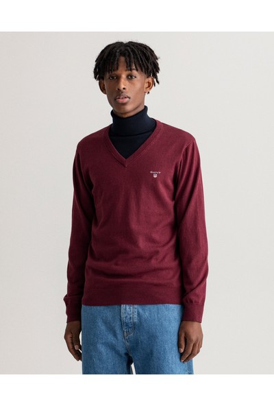 Gant Erkek Bordo Regular Fit V Yaka Triko Kazak 83102.605 Gant Erkek Bordo Regular Fit V Yaka Triko Kazak 83102.605