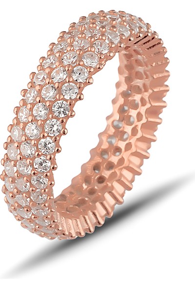 Elika Silver Kadın Tam Tur 3 Sıra Rose Kaplama 925 Ayar Gümüş Yüzük