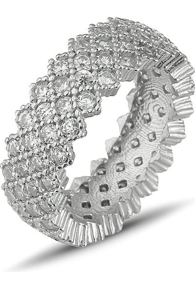 Elika Silver Kadın Tam Tur 4 Sıra 925 Ayar Gümüş Yüzük