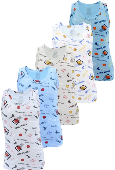 Biyokids Erkek Çocuk Atlet 5'li Paket Karışık Renk Baskılı Atlet BYO2486