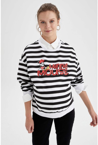 DeFacto Hamile Disney Mickey ve Minnie Lisanslı Bisiklet Yaka Sweatshirt W0193AZ21WN