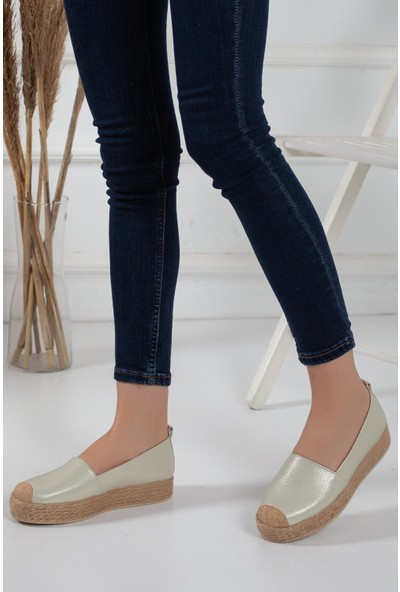 Dilimler Ayakkabı Kalın Taban Gold Kadın Espadril