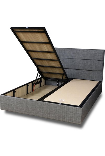 Niron Silver Baza ve Başlık Seti 140X190 cm Çift Kişilik Kaydırmaz Kumaşlı Gri Keten Baza ve Başlığı Lüks Baza ve Başlık Takımı